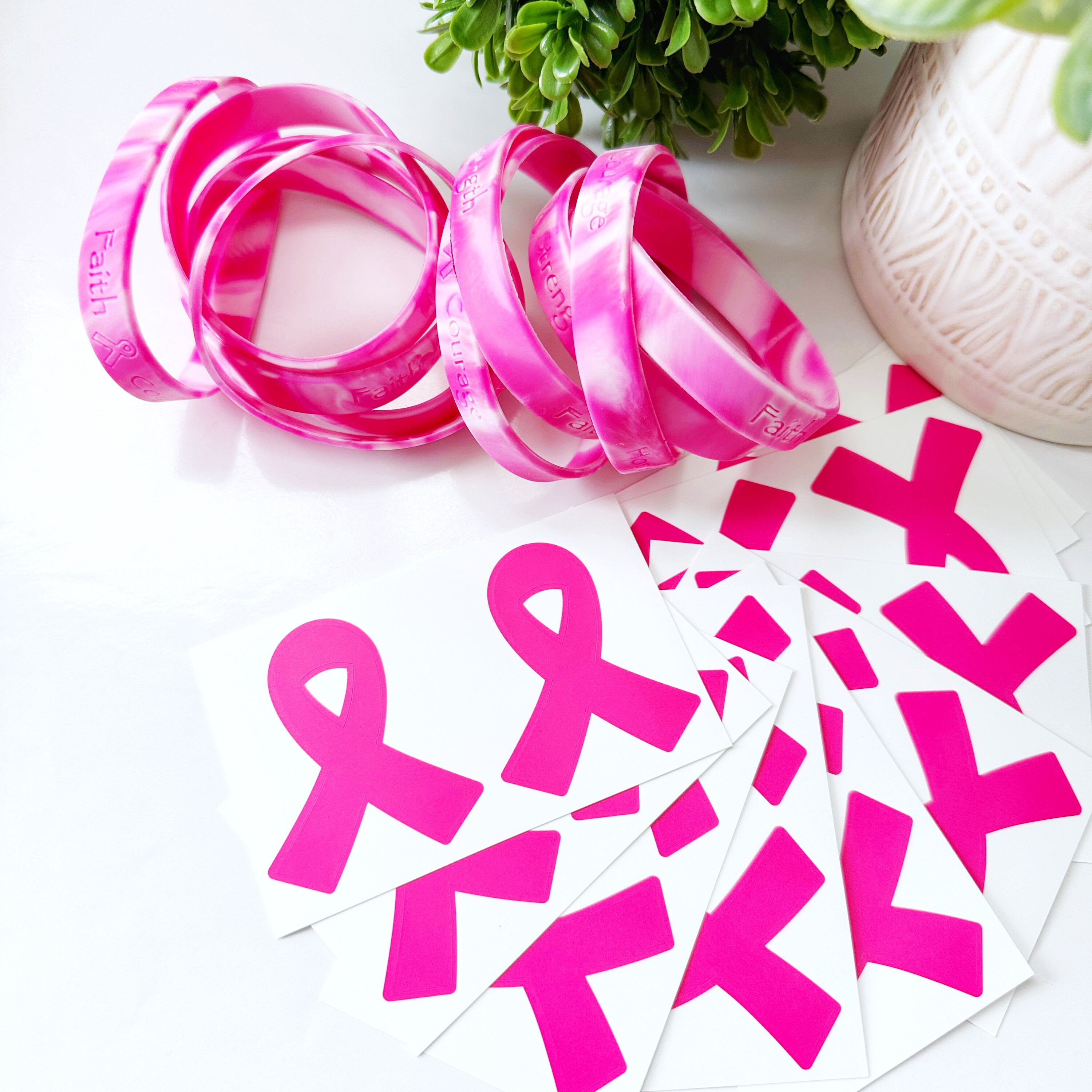 Pink Ribbon Support Breast Cancer Awareness Silicone Bracelet Stickers ...
