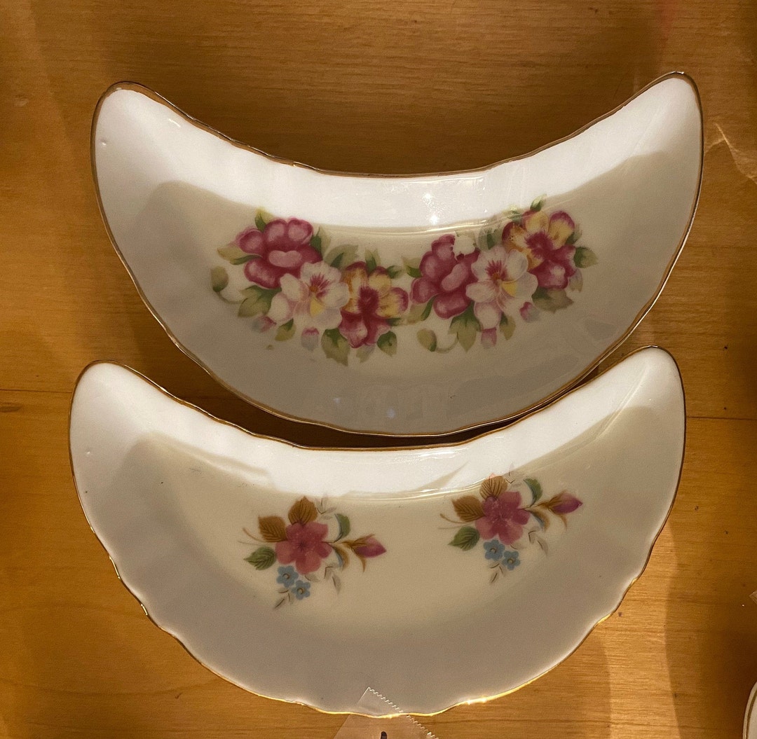 TWO MOON DISHES (custom Listing) - Vintage Bone Dish - Crescent Moon ...