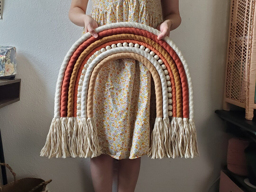 Large Sunshine Rust Boho Rainbow Macrame Rainbow Neutral Earth Tone ...