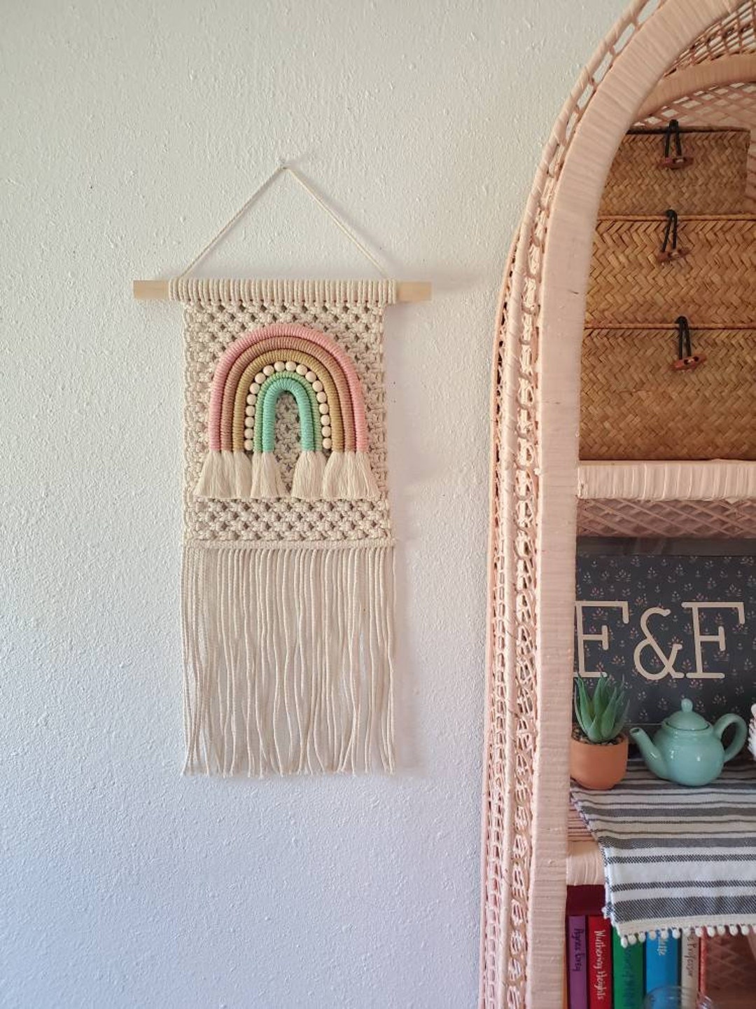 Pastel Rainbow Banner Macrame Rainbow Beachy Decor Boho Baby Nursery ...