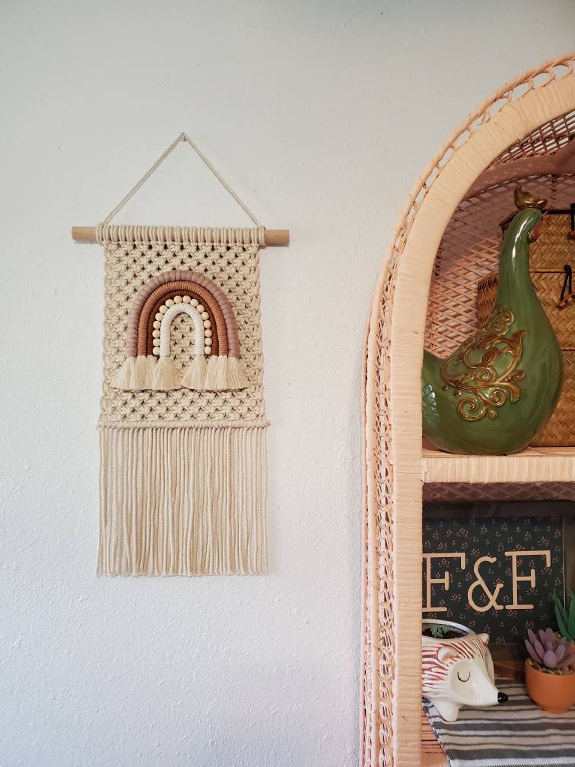 Bold Boho Beaded Rainbow Banner Macrame Rainbow Neutral - Etsy