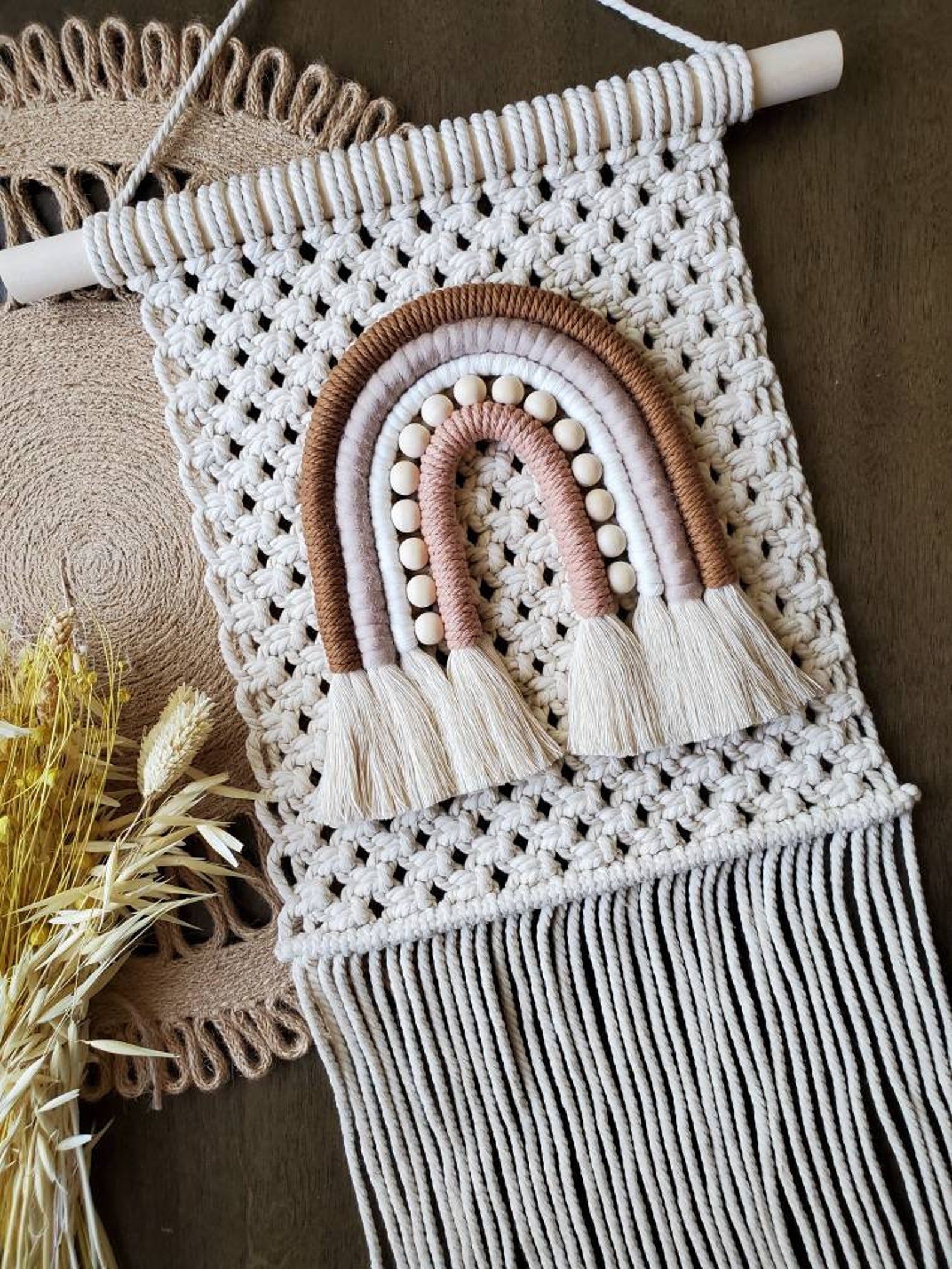 Boho Beaded Rainbow Banner Macrame Rainbow Neutral Rainbow - Etsy