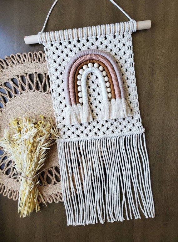 Bold Boho Beaded Rainbow Banner Macrame Rainbow Neutral - Etsy