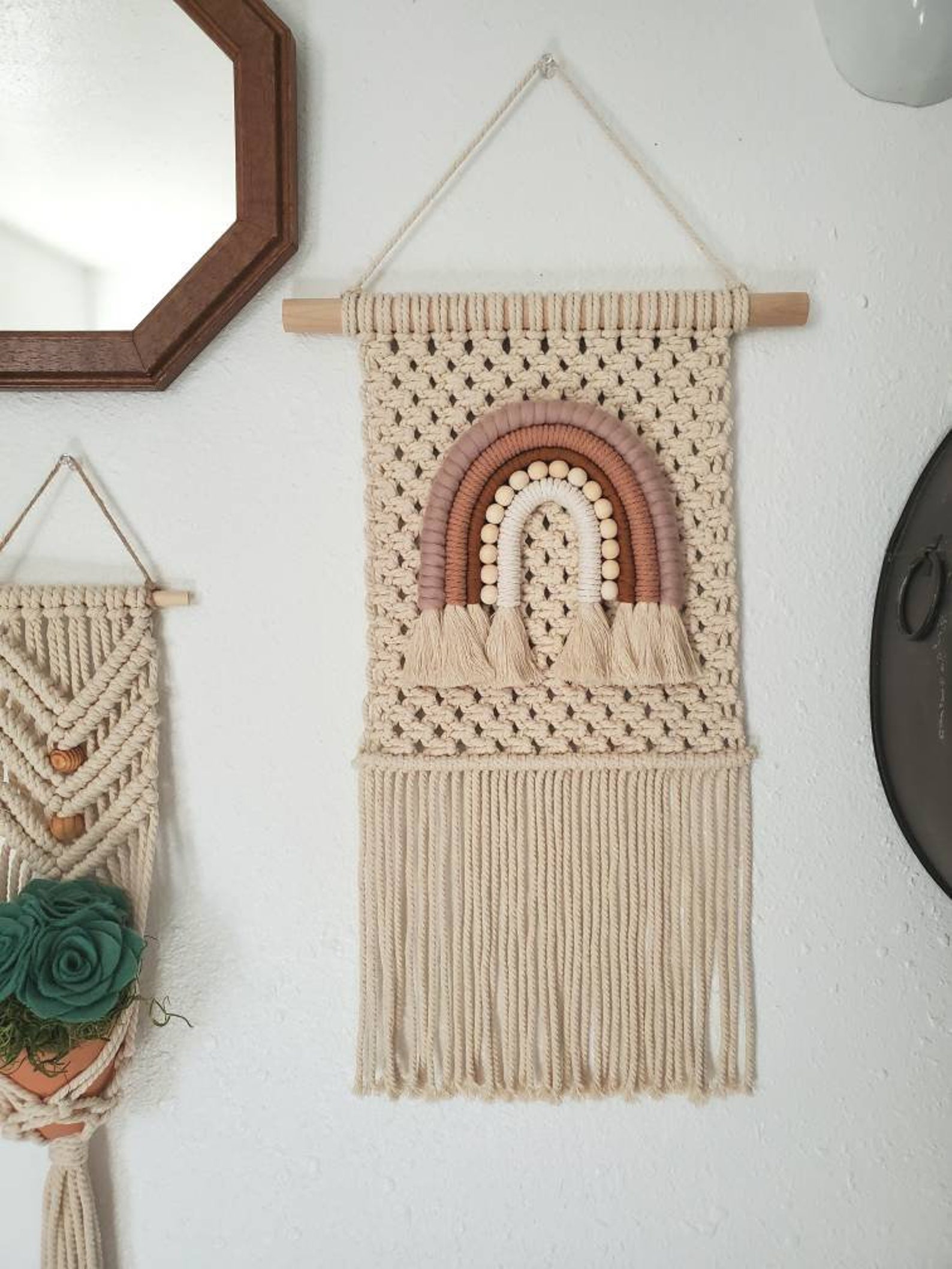 Bold Boho Beaded Rainbow Banner Macrame Rainbow Neutral | Etsy