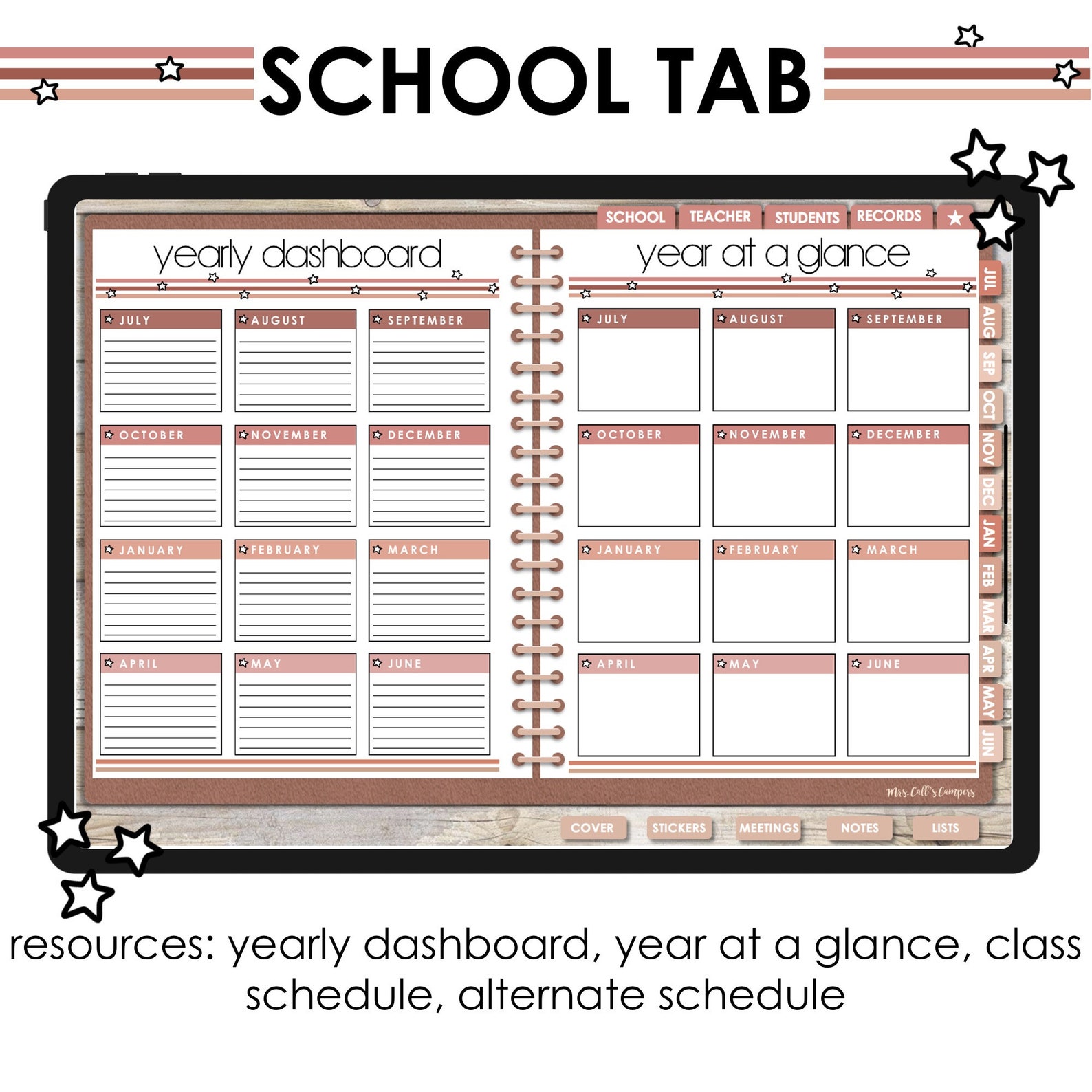 Digital Teacher Planner UNDATED Neutral Stars - Etsy