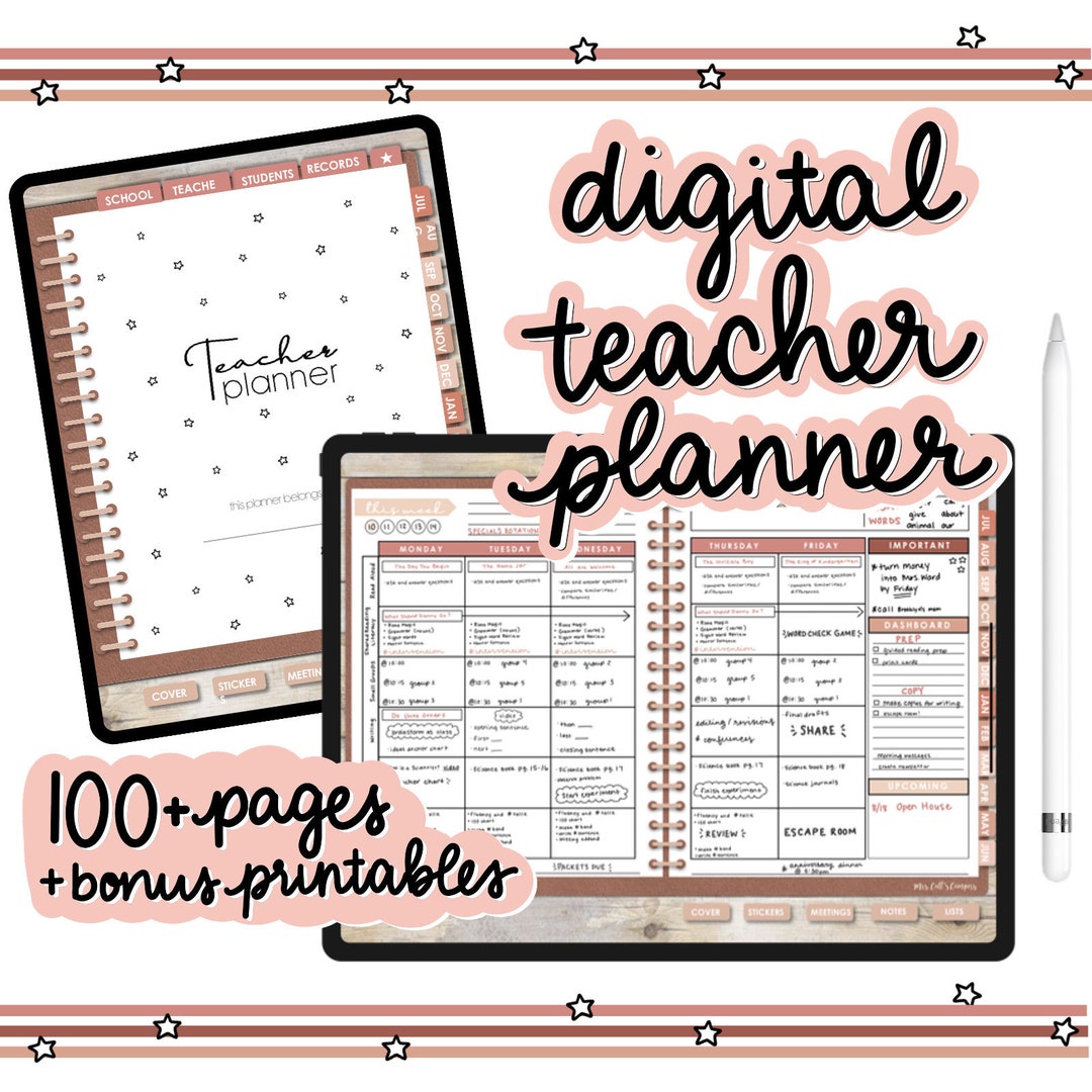 Digital Teacher Planner (UNDATED) Neutral Stars - Etsy