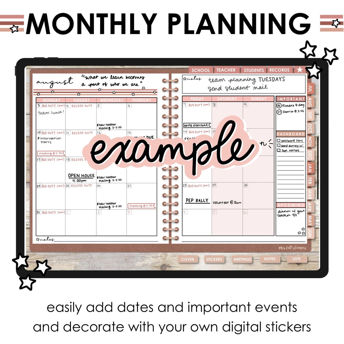 Digital Teacher Planner UNDATED Neutral Stars - Etsy