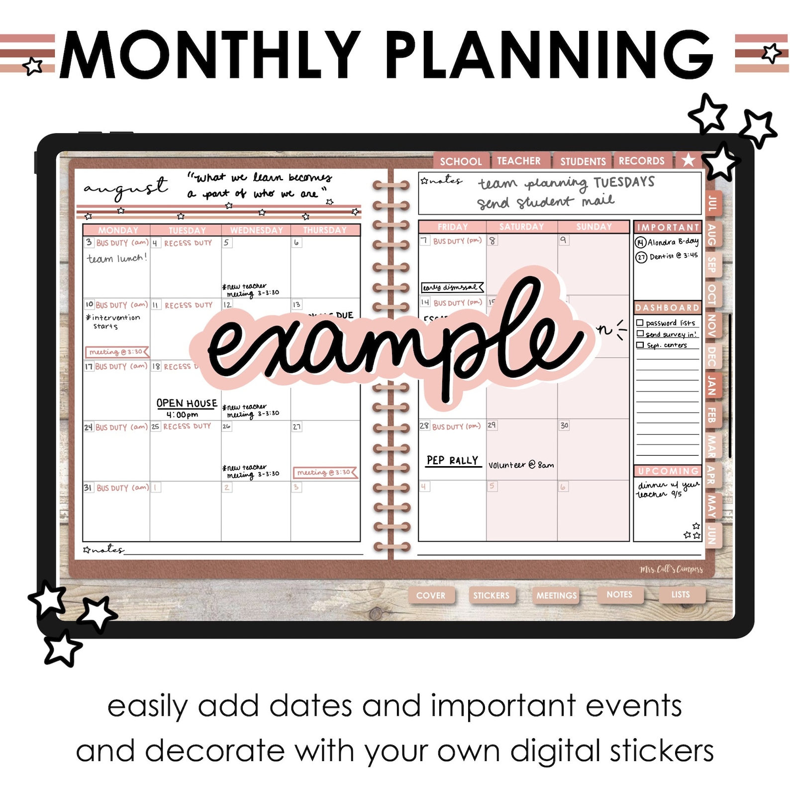 Digital Teacher Planner UNDATED Neutral Stars - Etsy