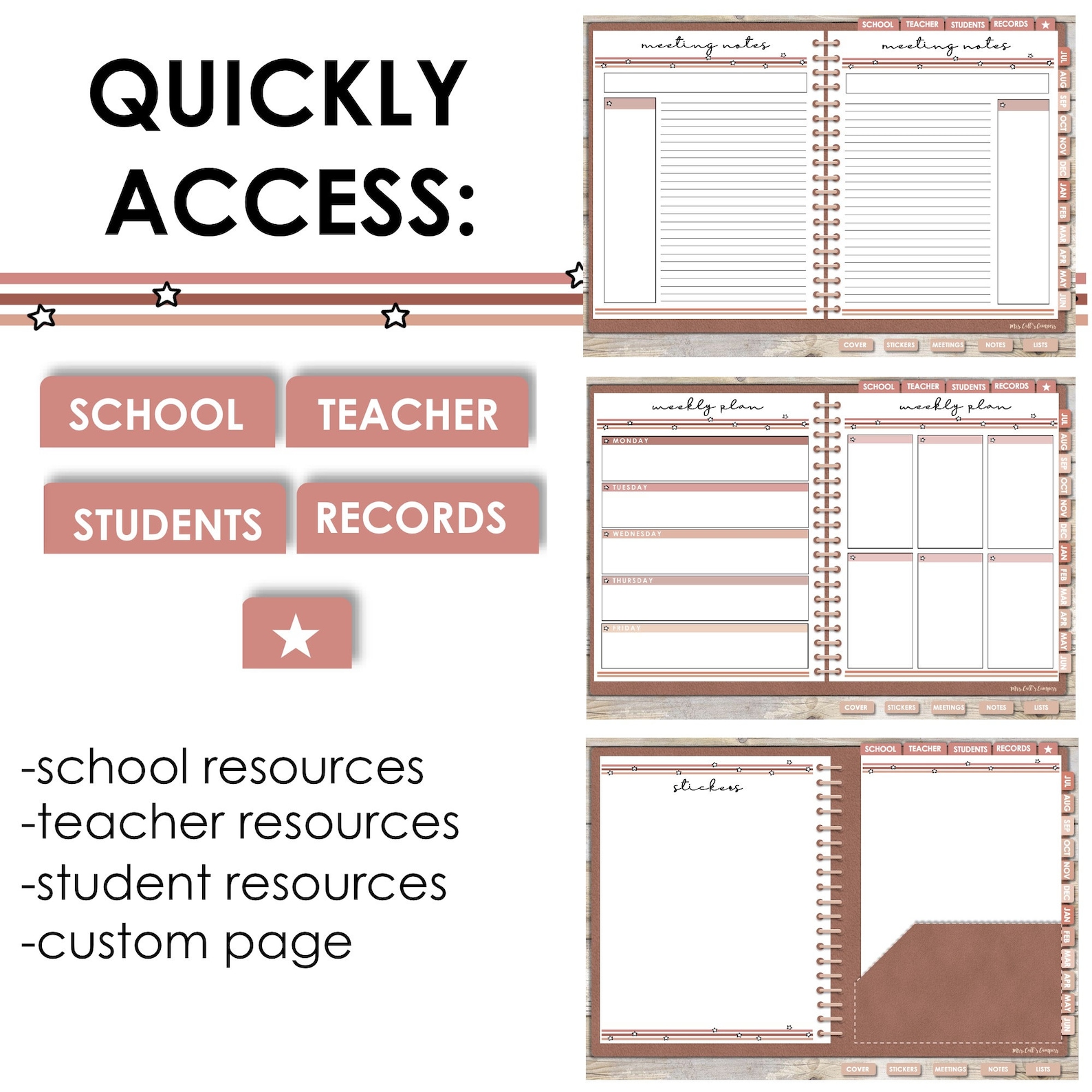 Digital Teacher Planner UNDATED Neutral Stars - Etsy