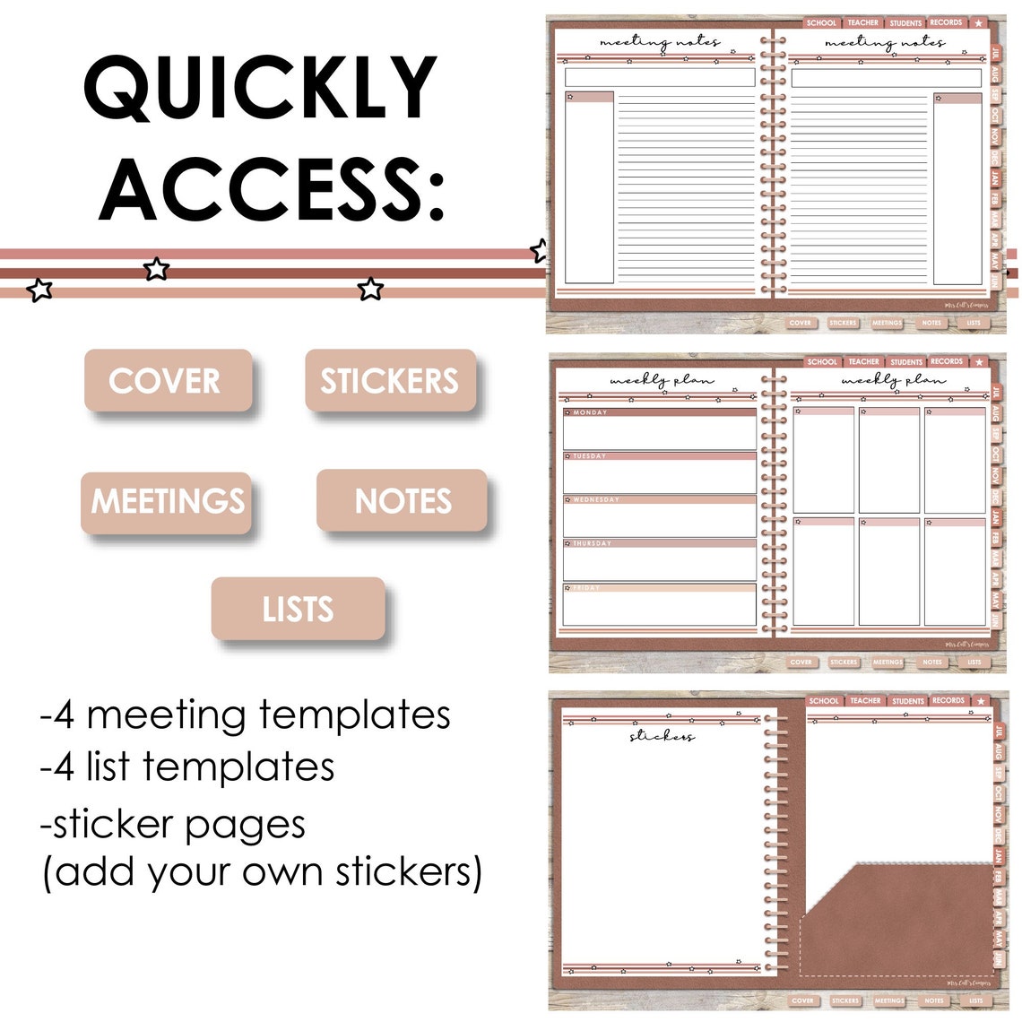 Digital Teacher Planner UNDATED Neutral Stars - Etsy