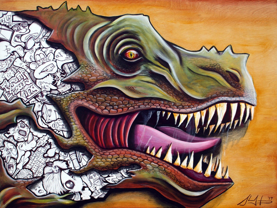 Metamorphosis of a T-Rex Dinosaur, Pop Street Art Print by Shane ...