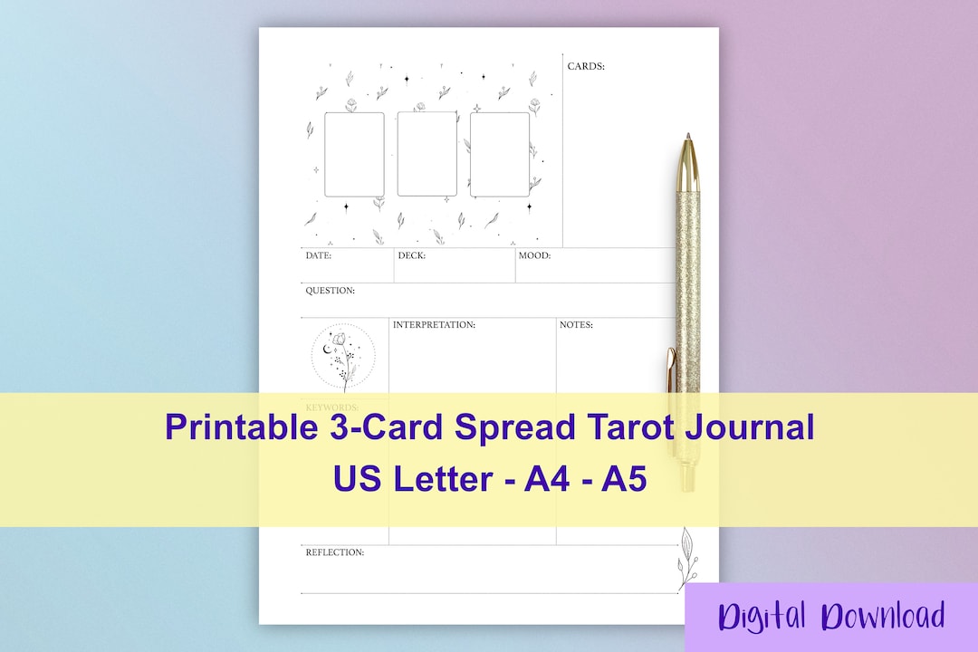 Printable Tarot Journal - 3 Card Spread - Instant Download - Etsy