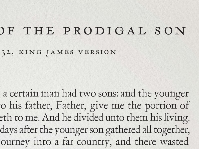 Parable of the Prodigal Son Digital Print, Classic Font Book Typography ...