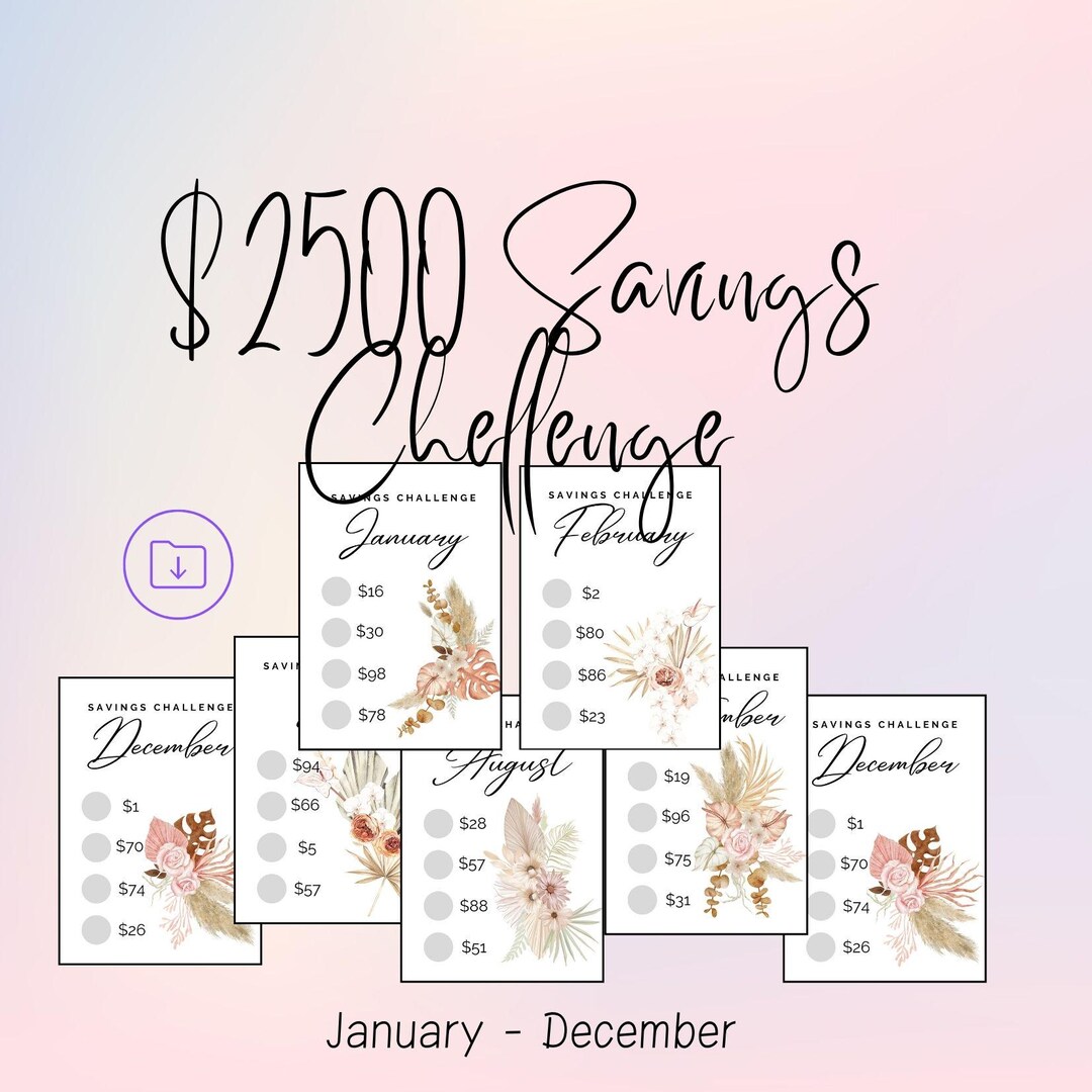 2500 Savings Challenge Boho - Monthly - Etsy