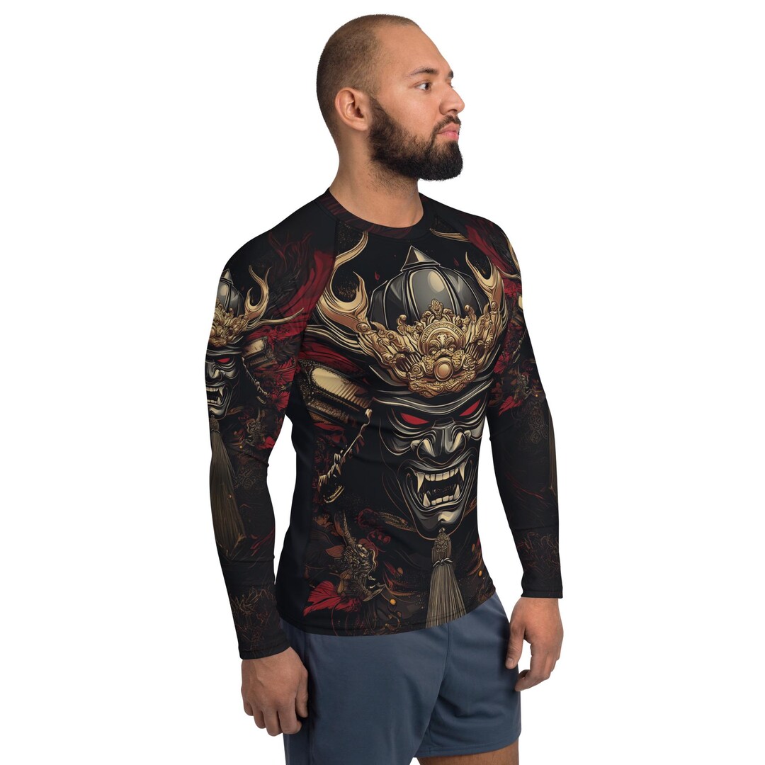 Warrior's Wrath: Men's Samurai-themed Rash Guard Men's Rash Guard Jiu ...