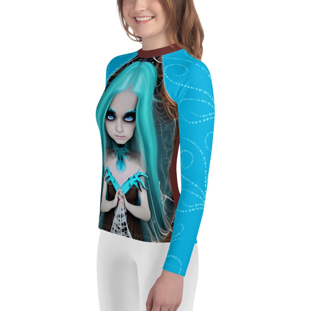 Blue Spider Girl Making a Web Youth Rash Guard - Etsy