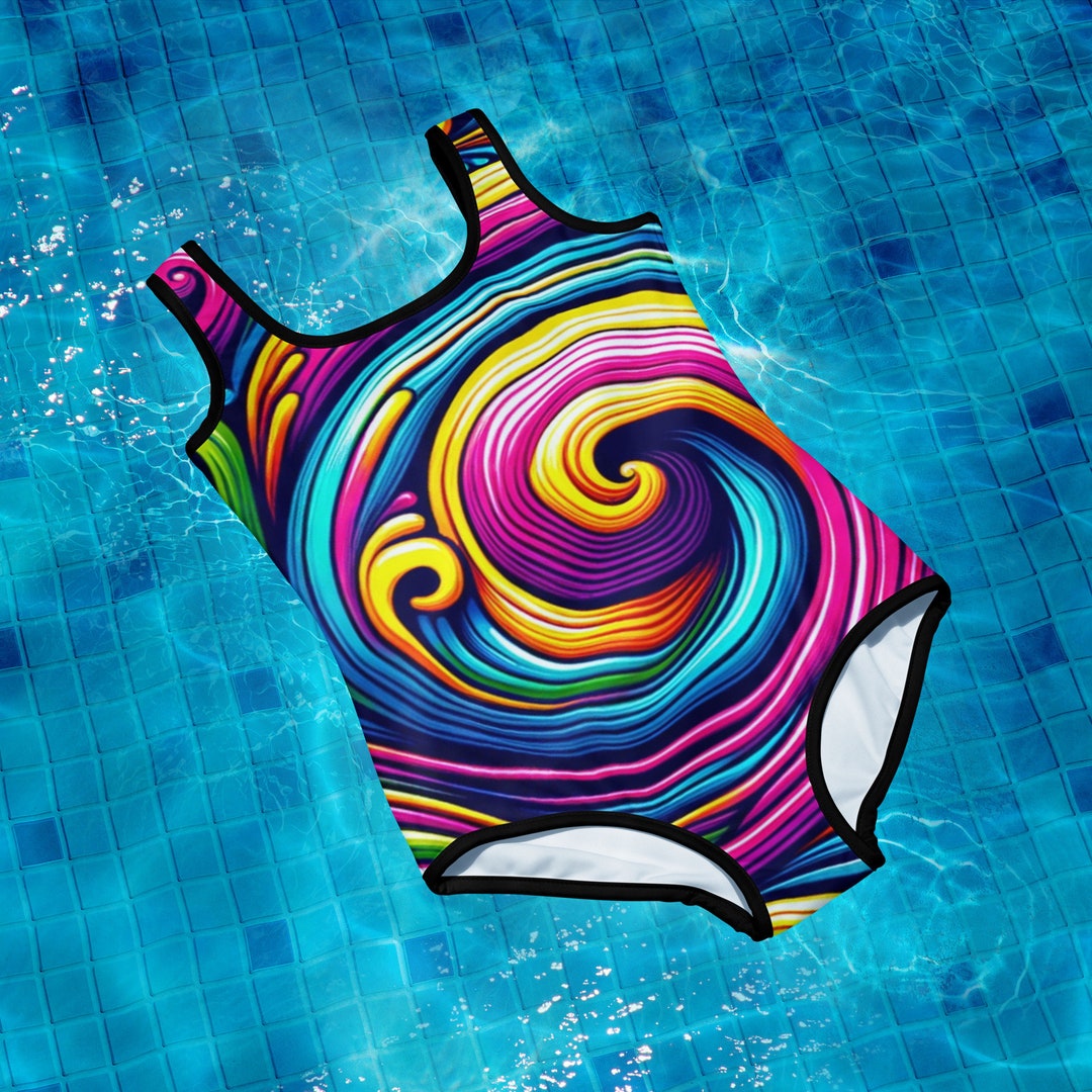 Vibrant Rainbow Swirl Youth Swimsuit Kids One-piece Bathing Suit ...