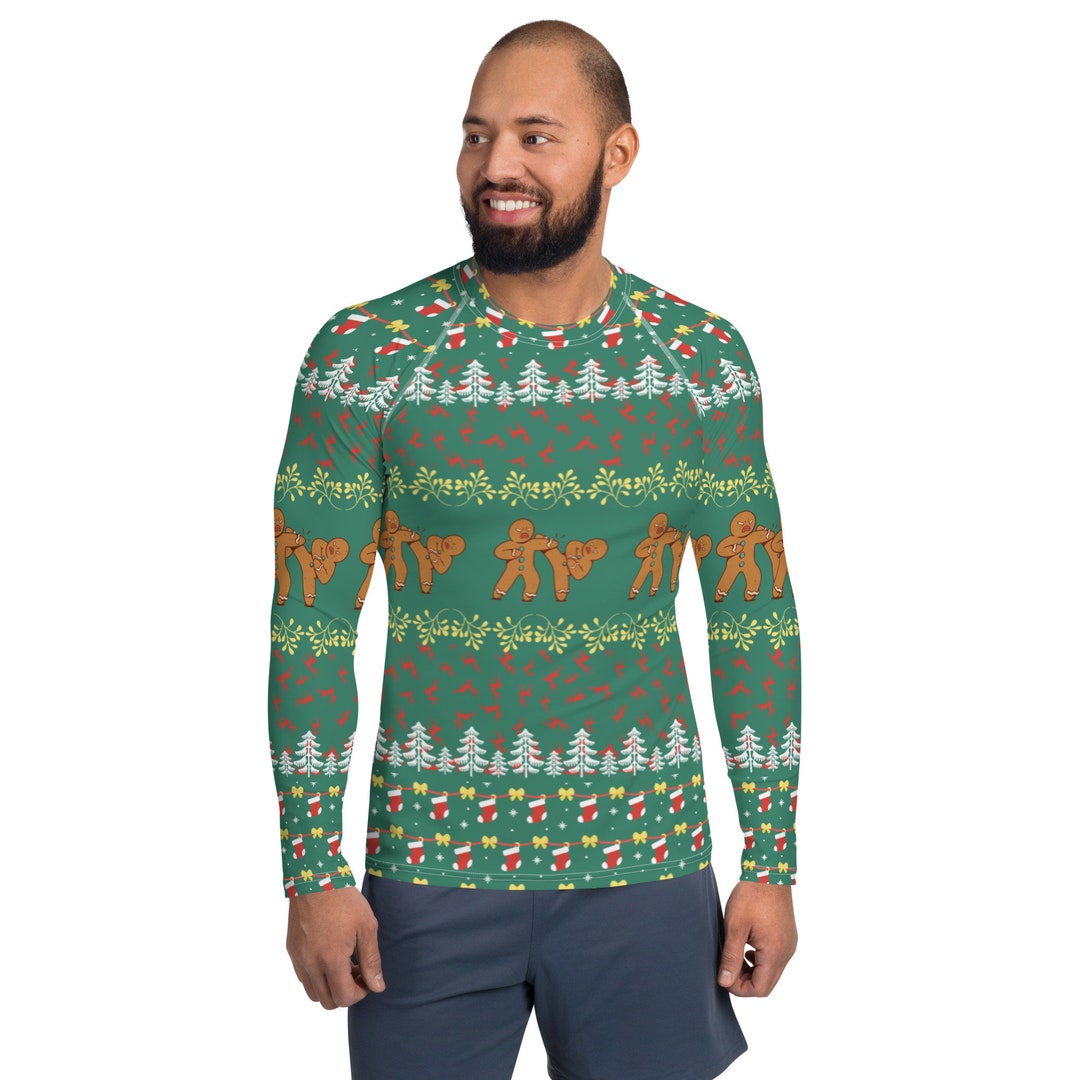 Men's Rash Guard Ugly Sweater Design With Fighting Gingerbread Men - Etsy
