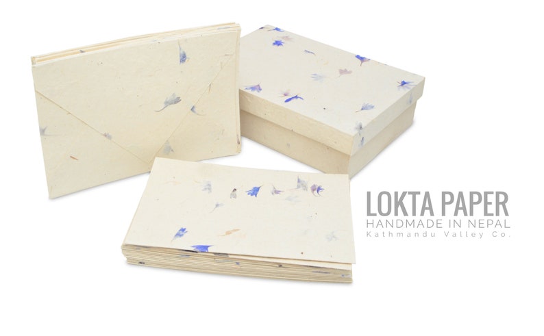 Handmade Lokta Paper Card Set: Cornflower Petals, 15 Nepali Cherish ...