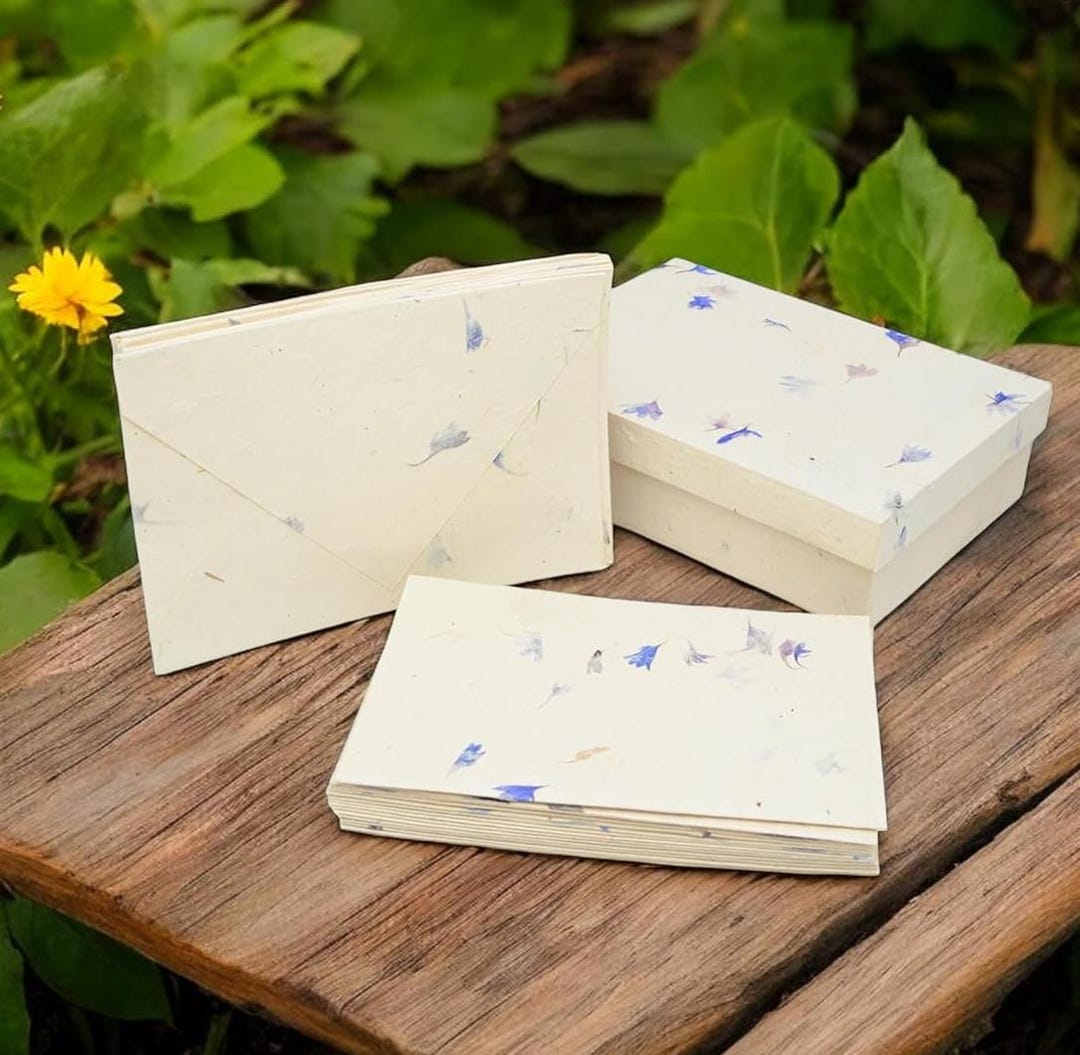 Handmade Lokta Paper Card Set: Cornflower Petals, 15 Nepali Cherish ...