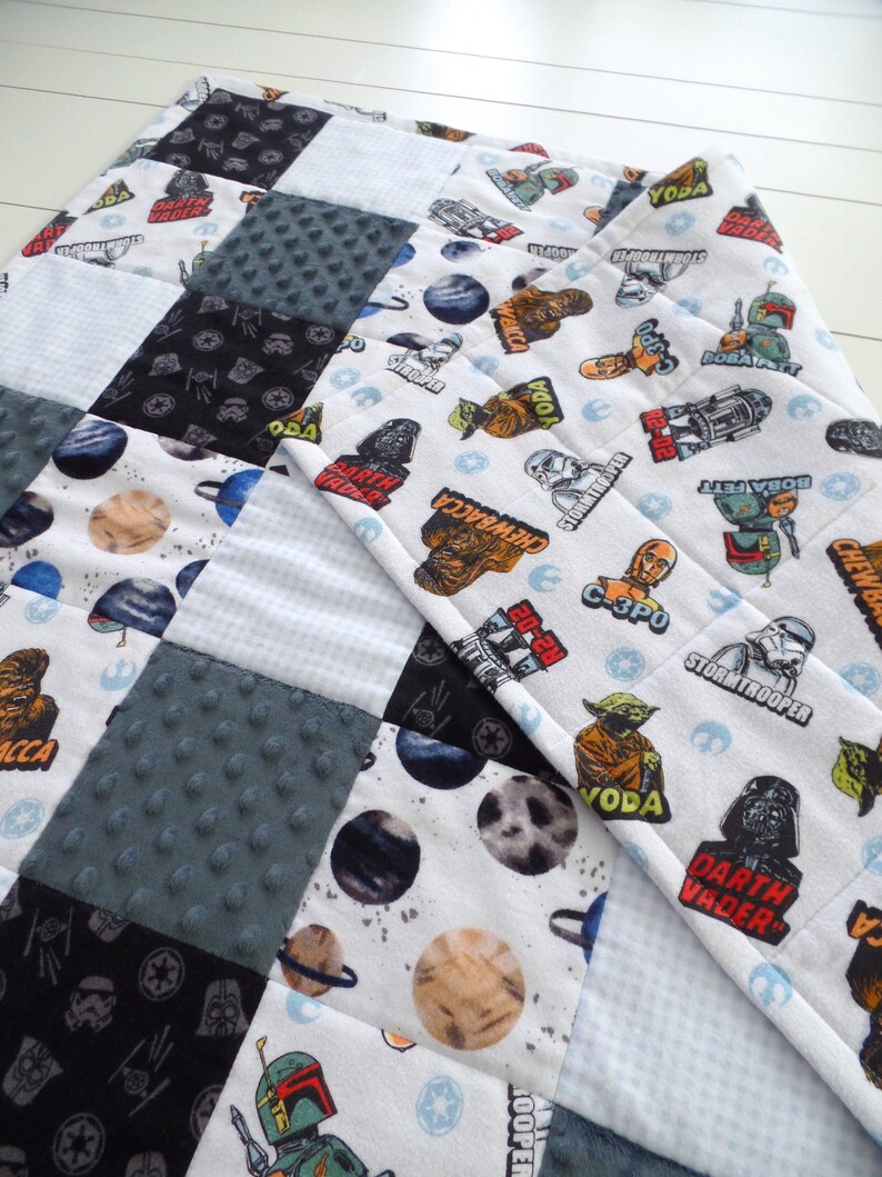 Star Wars Retro Baby Quilt / Outer Space Nursery Monochromatic Baby Boy ...
