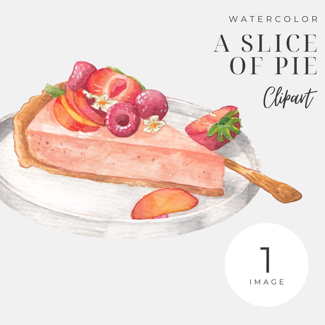 A Slice of Pie Clipart | SINGLE IMAGE | Hand Painted Watercolor Clip ...
