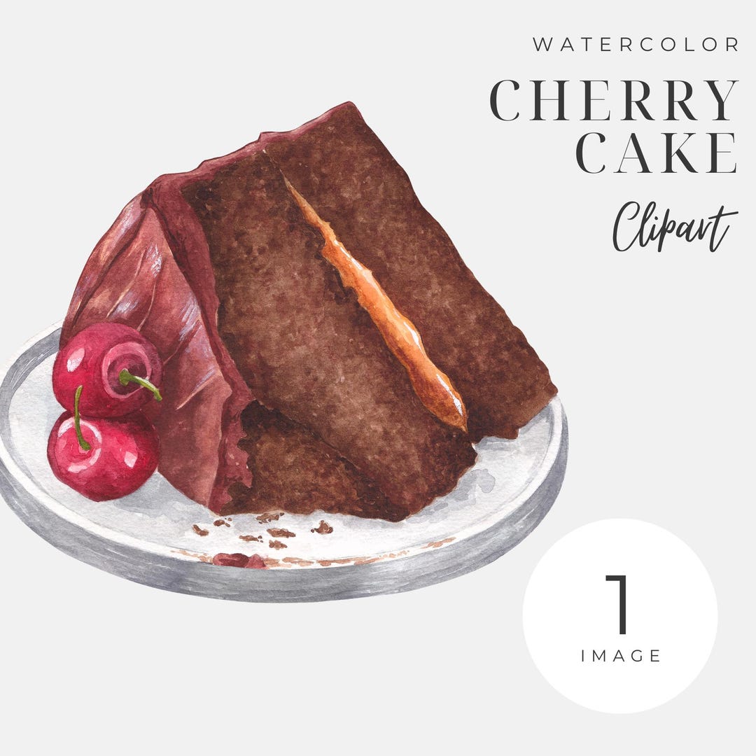 Cherry Cake Clipart | SINGLE IMAGE | Hand Painted Watercolor Clip Art ...