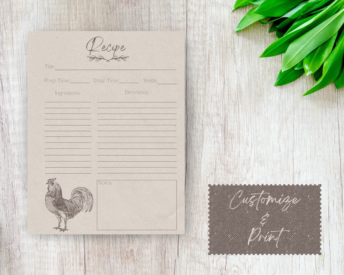 Rustic Farmhouse 8.5X11 Printable Recipe Template Downladable and ...