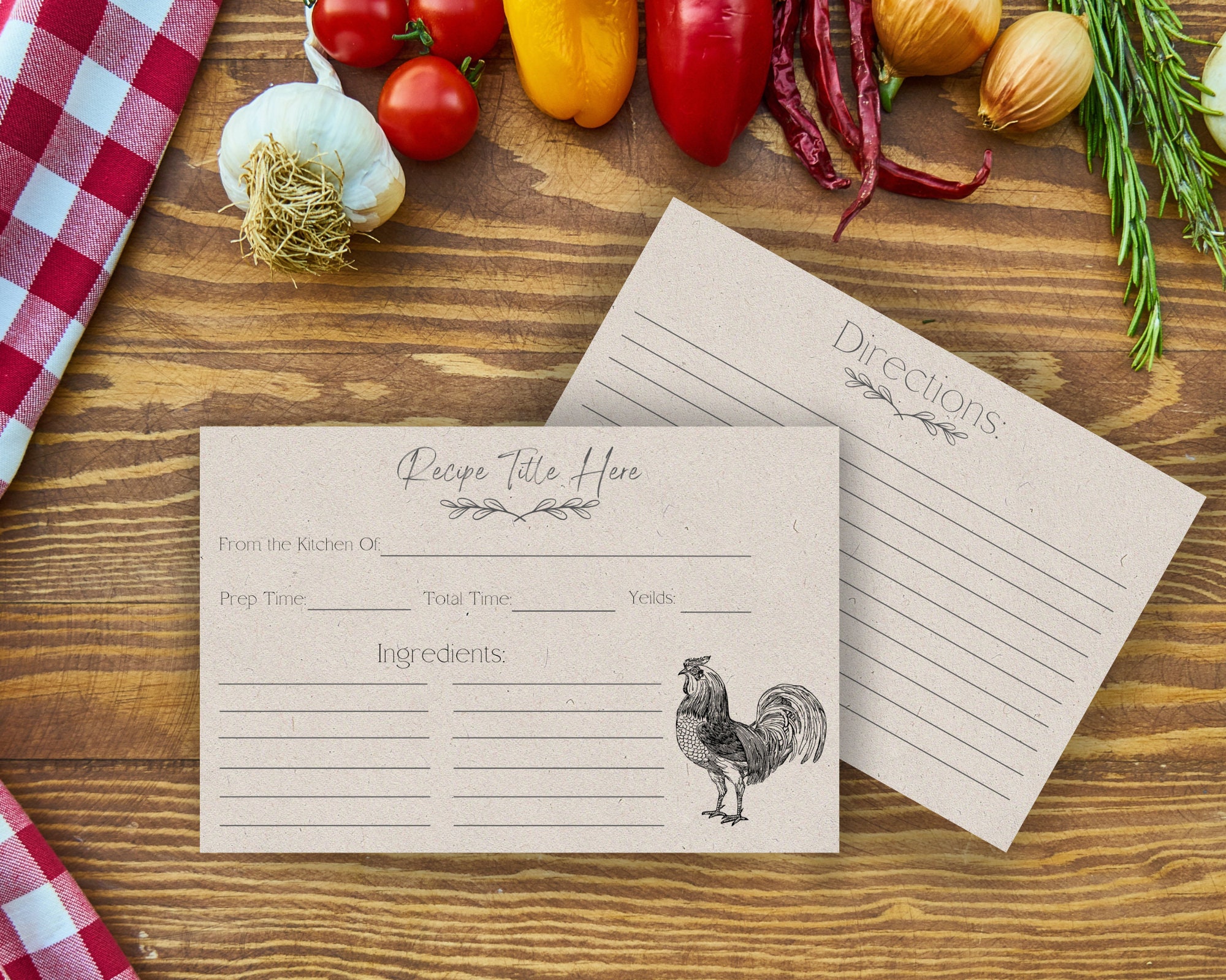 Rustic Farmhouse Rooster 4X6 Printable Recipe Card - Etsy