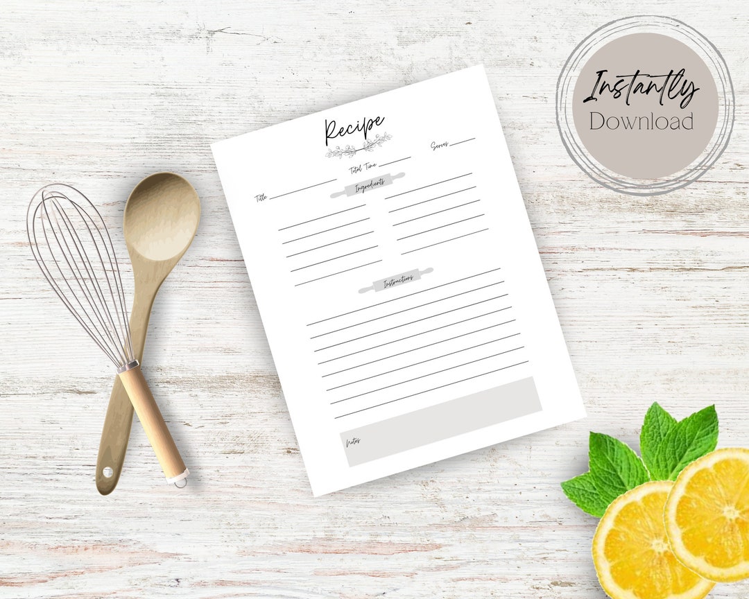 Farmhouse Minimalist Printable Recipe Card Downloadable and Editable 8 ...