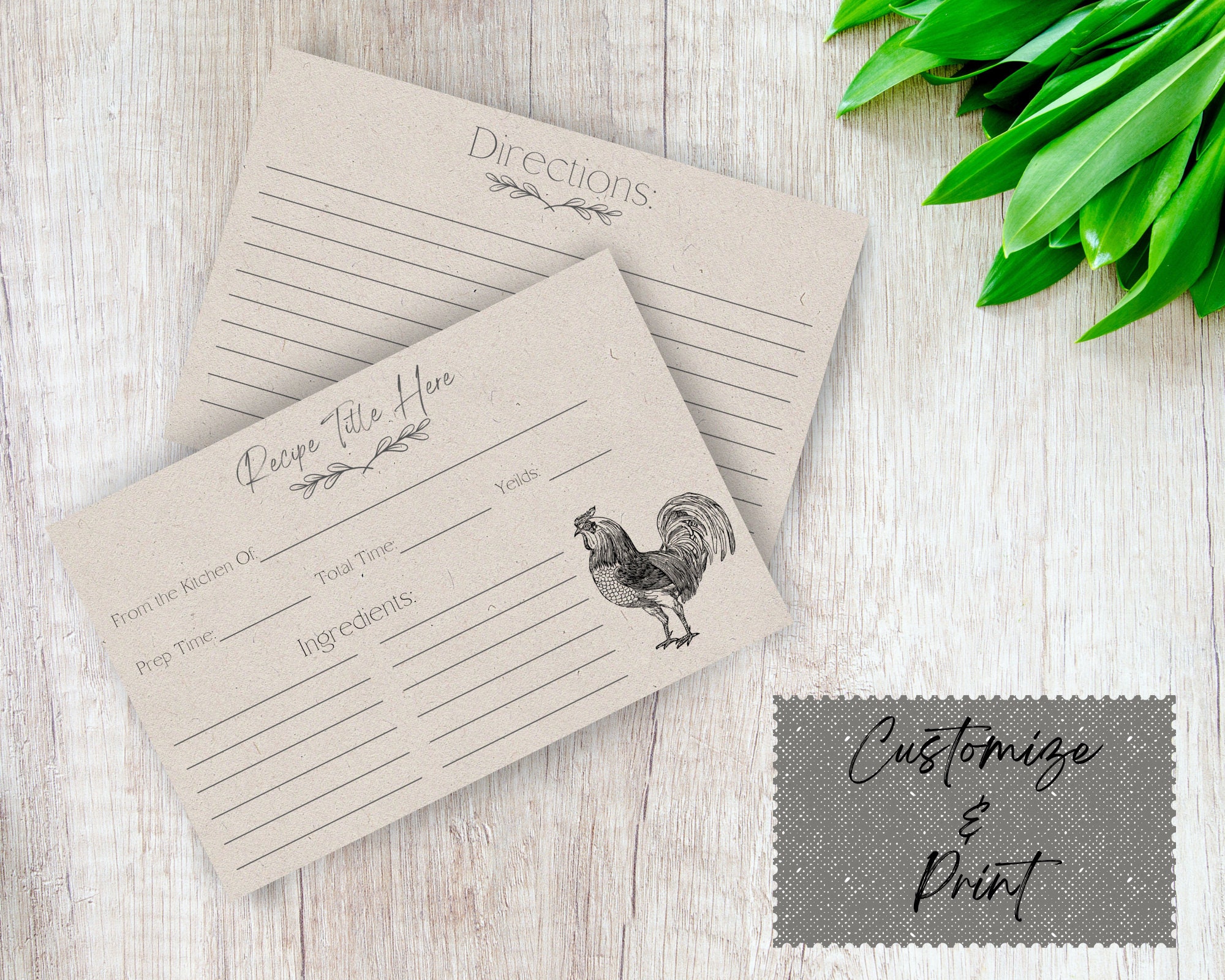 Rustic Farmhouse Rooster 4X6 Printable Recipe Card - Etsy