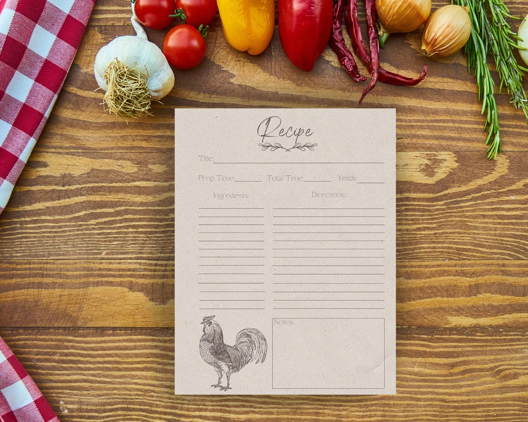 Rustic Farmhouse 8.5X11 Printable Recipe Template Downladable and ...