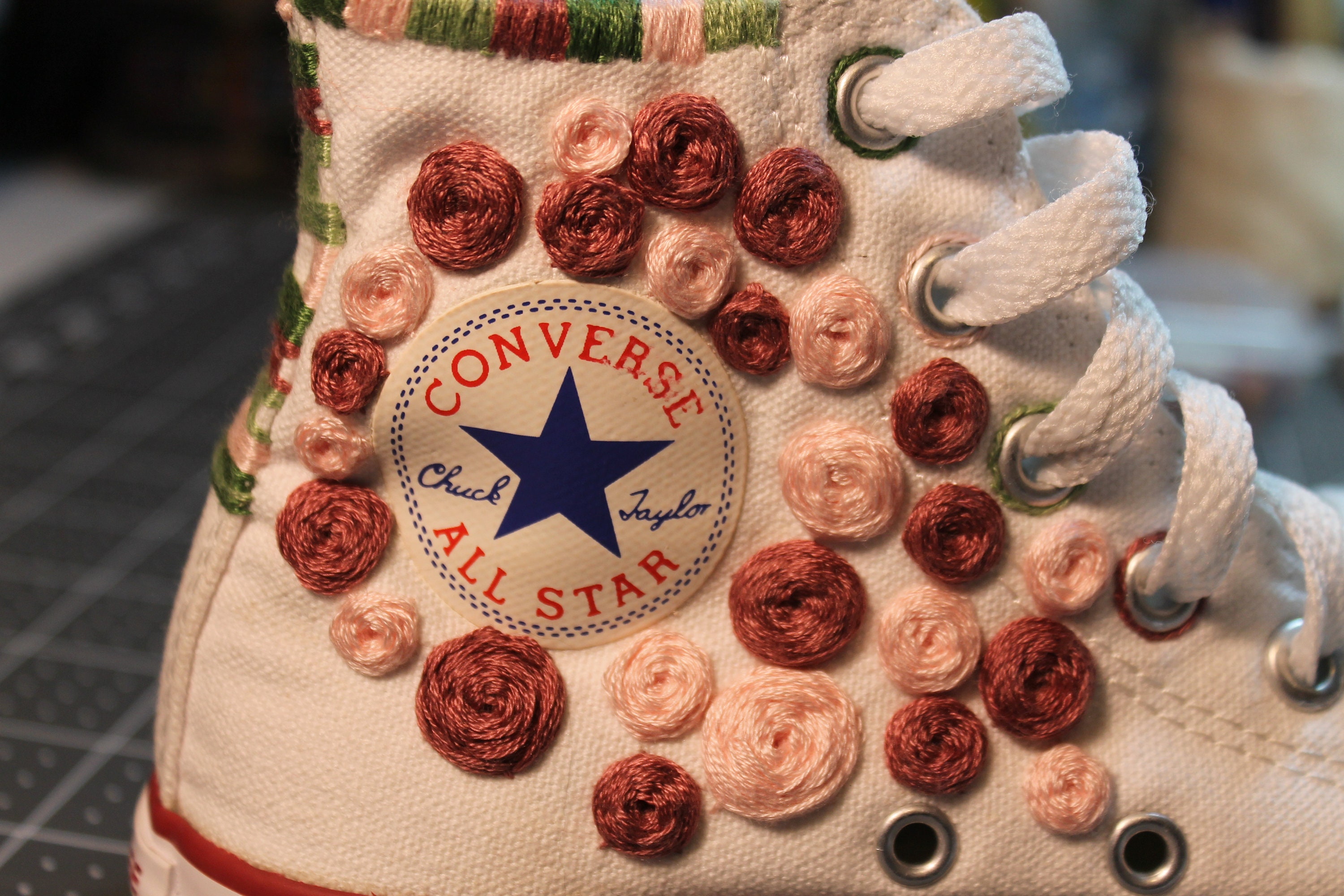 Hand Embroidered Converse Canvas Shoes Youth Size 2 | Etsy