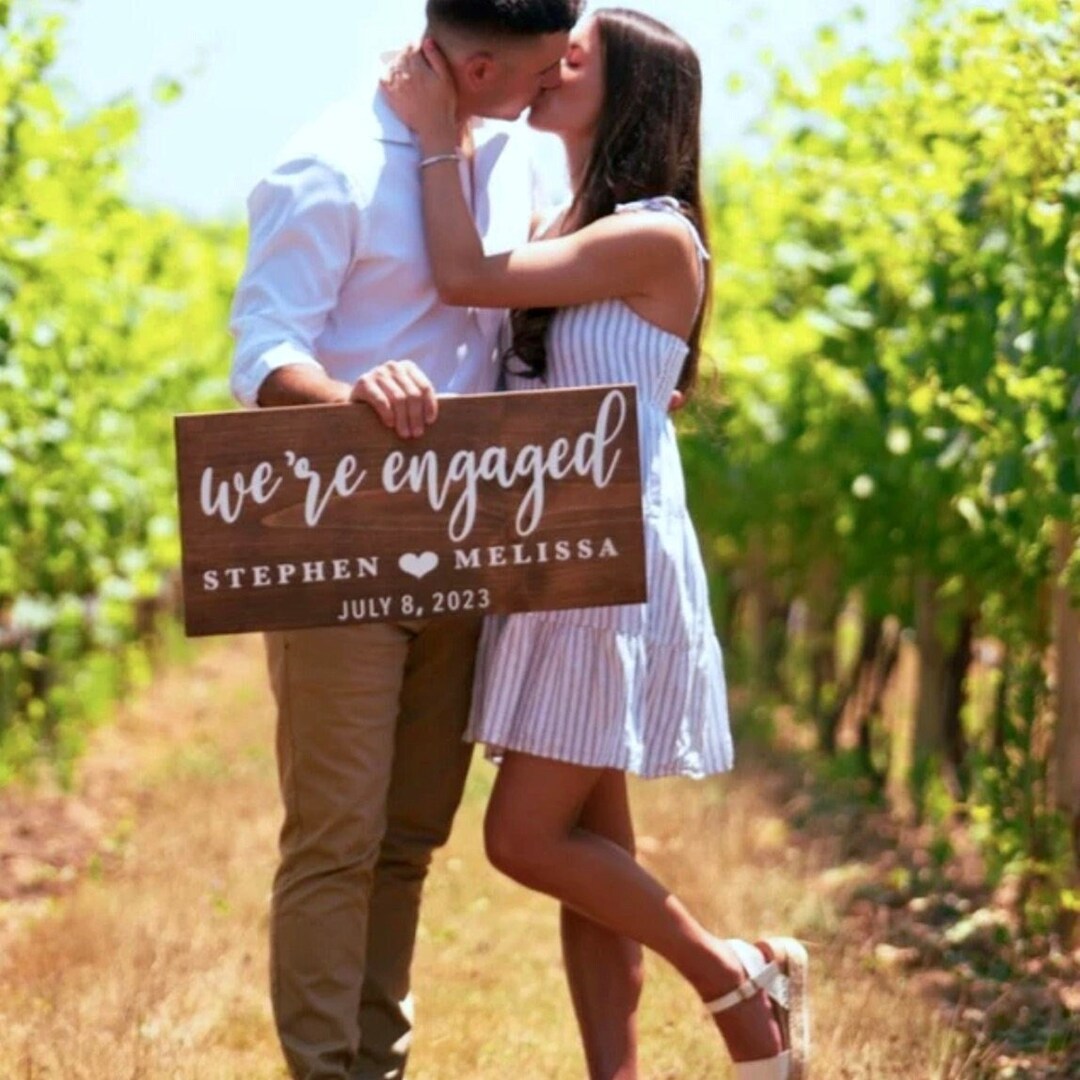 Wood We're Engaged Announcement Sign Engagement Announcement Photos She ...