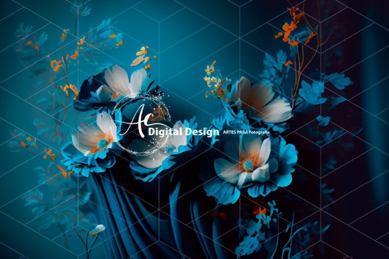Digital Backdrops Overlays Painted Blue on a Flowers Background Blurr ...