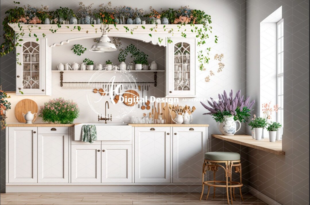Digital Backgroundflowery and Delicate Kitchen Scenery - Etsy