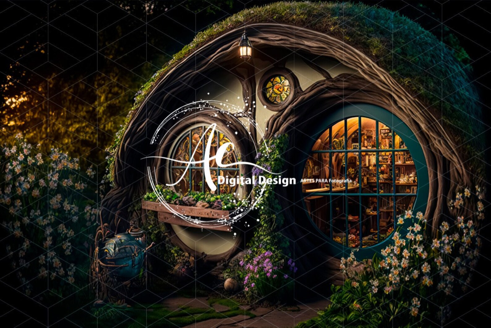 Digital Backdrops House Rabbit Hole Tree EASTER Floral Easter ...