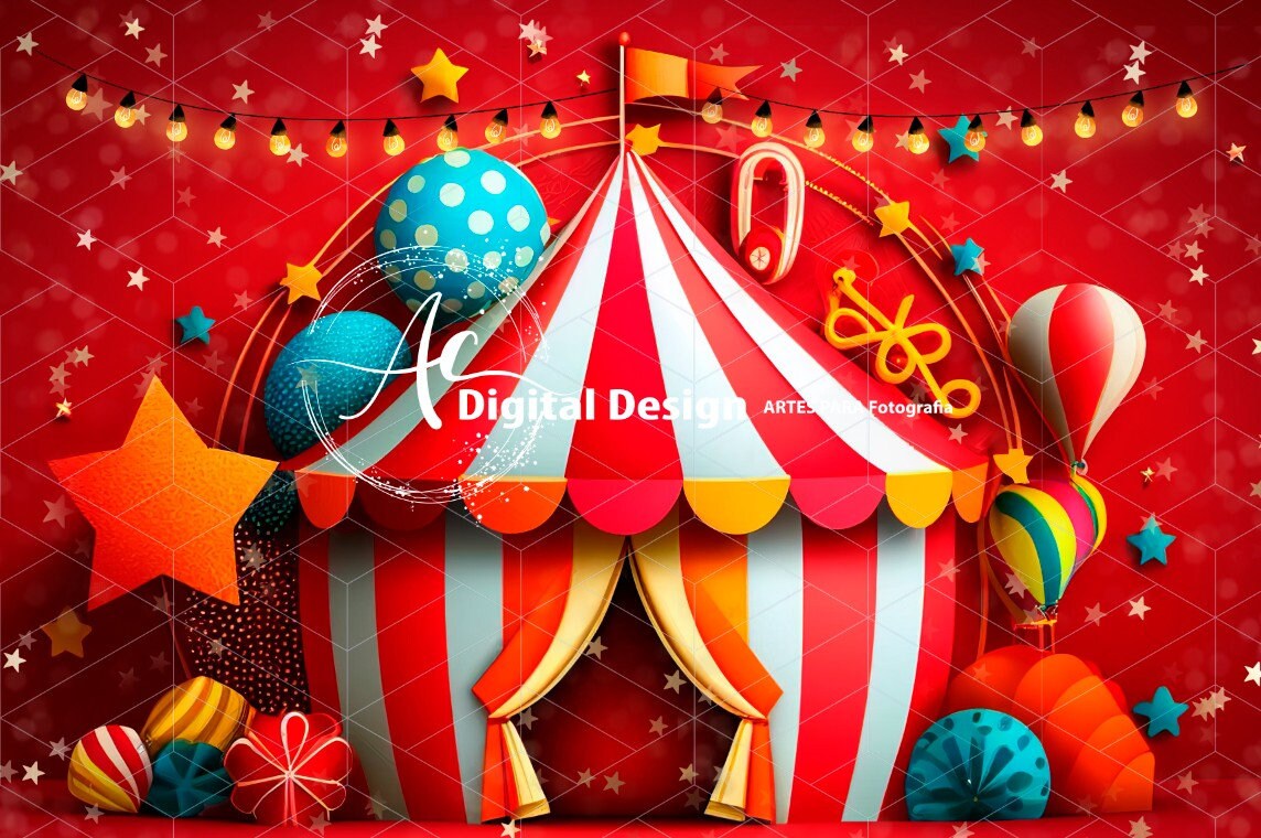 Digital Background Circus and 3D Circus Backdrop Clown, Ring, Birthday ...