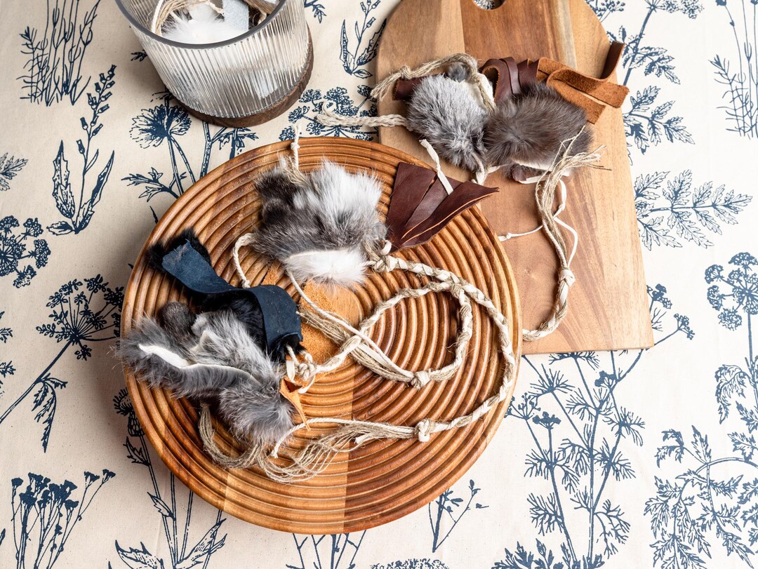 Rabbit Fur and Leather Cat Toy – Natural Interactive Kicker Play for ...