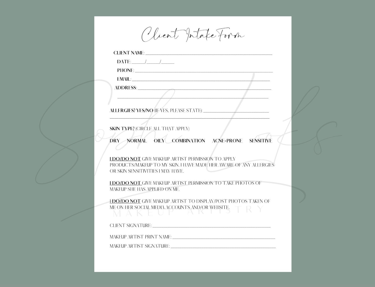 Makeup Artist Contract Editable PDF Etsy