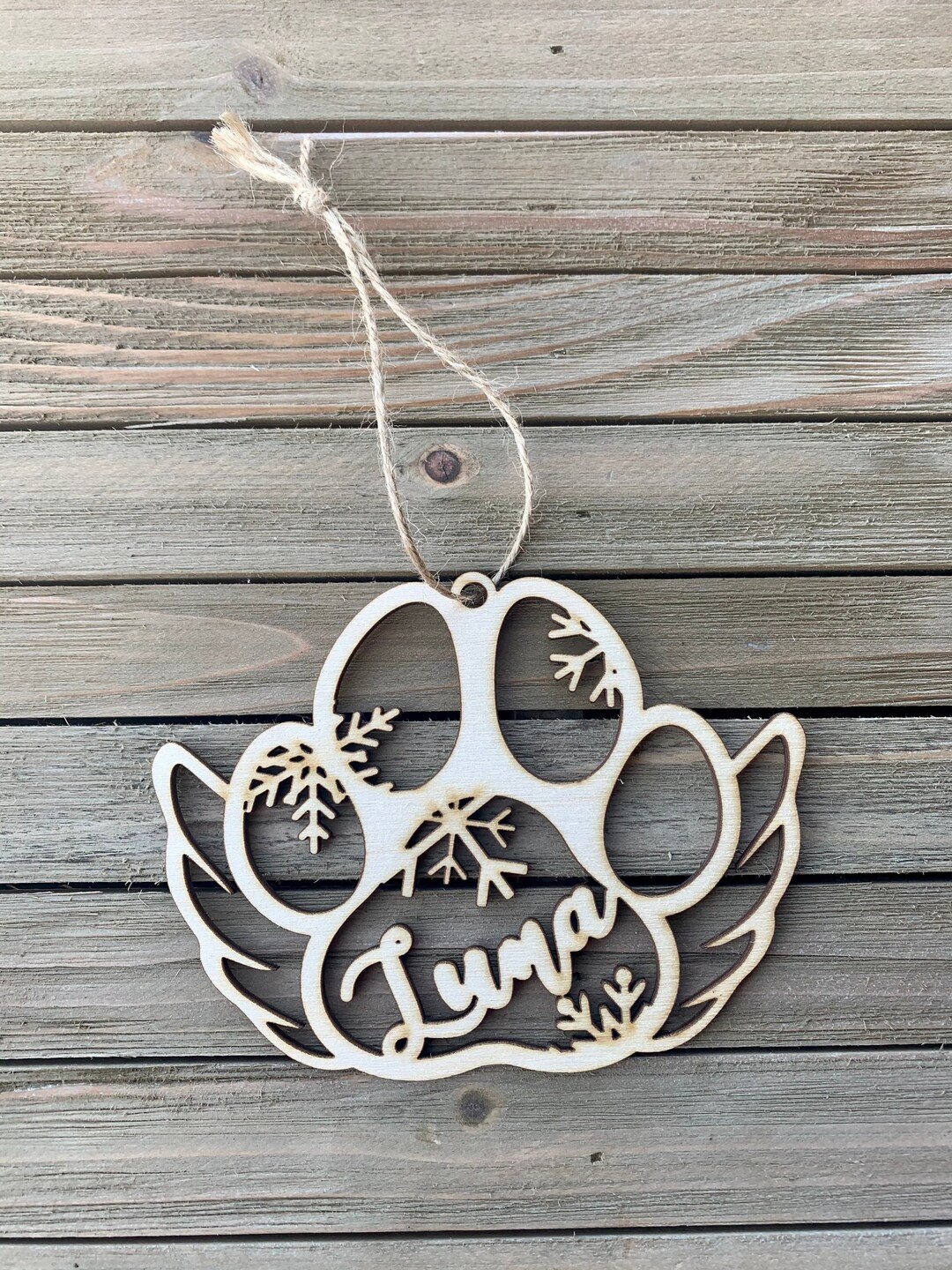 Personalized Dog Paw With Snowflakes and Wings Christmas Ornament Laser ...