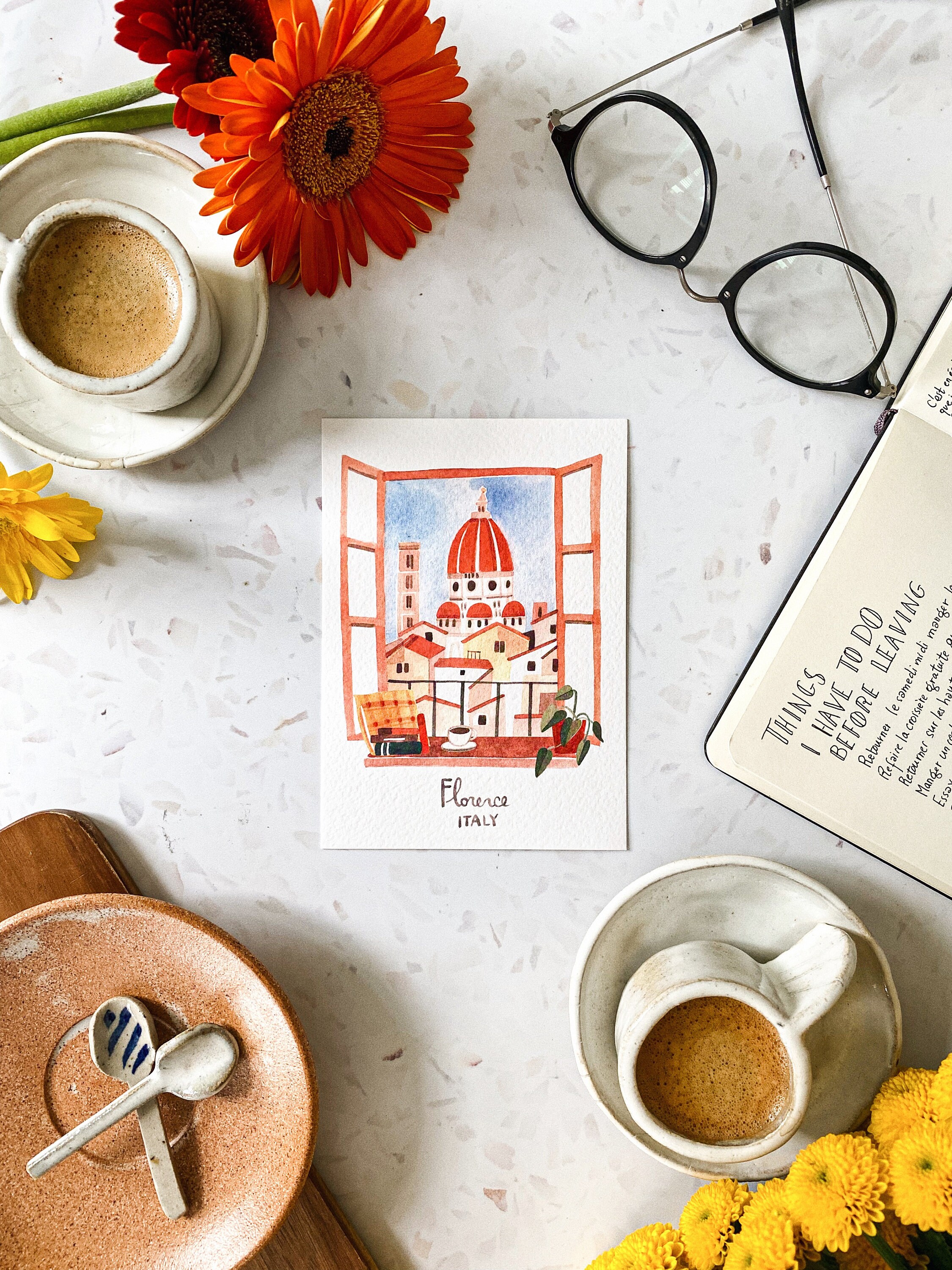 Hand-painted City Postcard Set: New York, Gdansk, Montreal, Florence ...