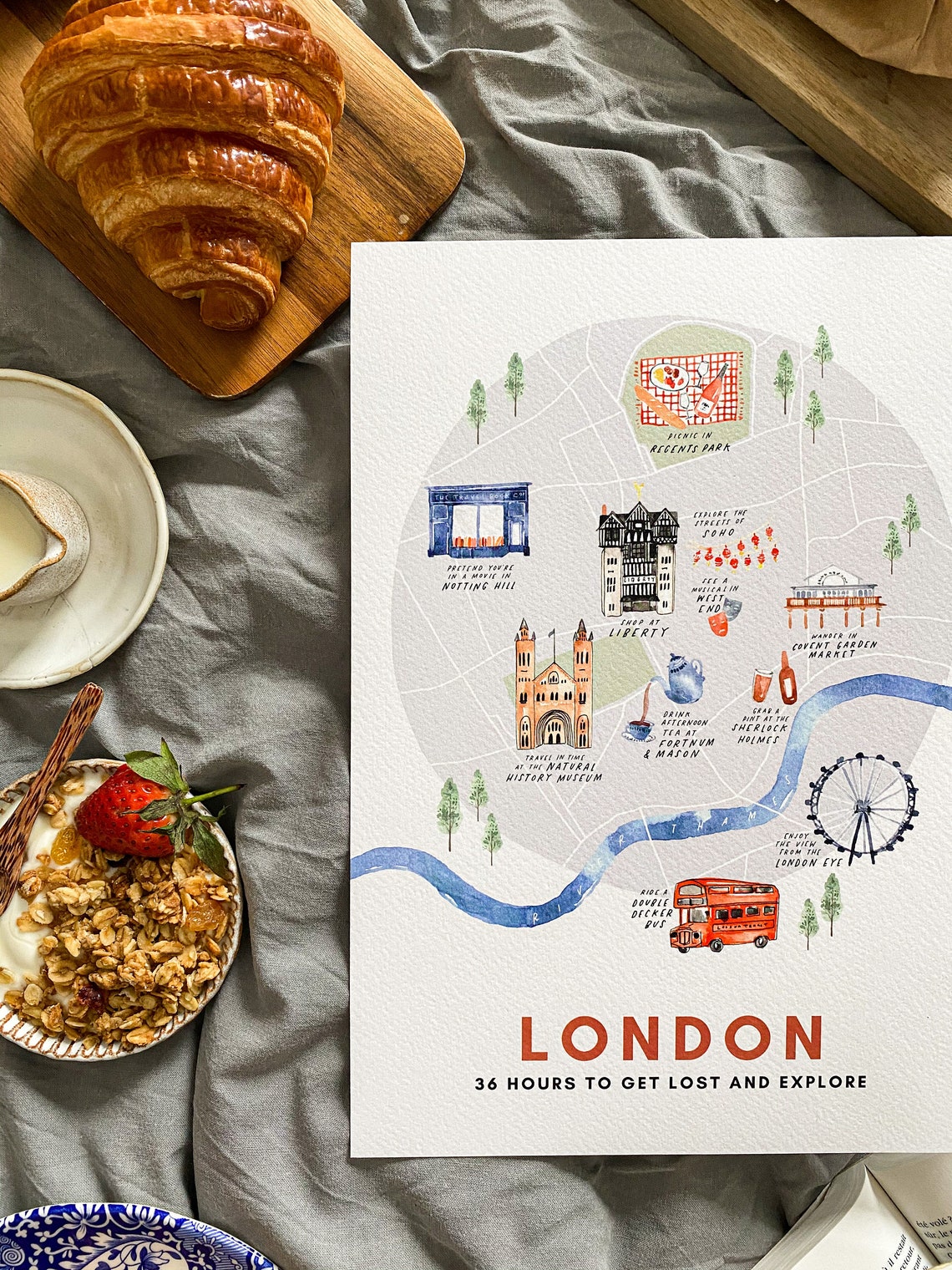Handmade London Map / London Print / Cute London Watercolour - Etsy UK