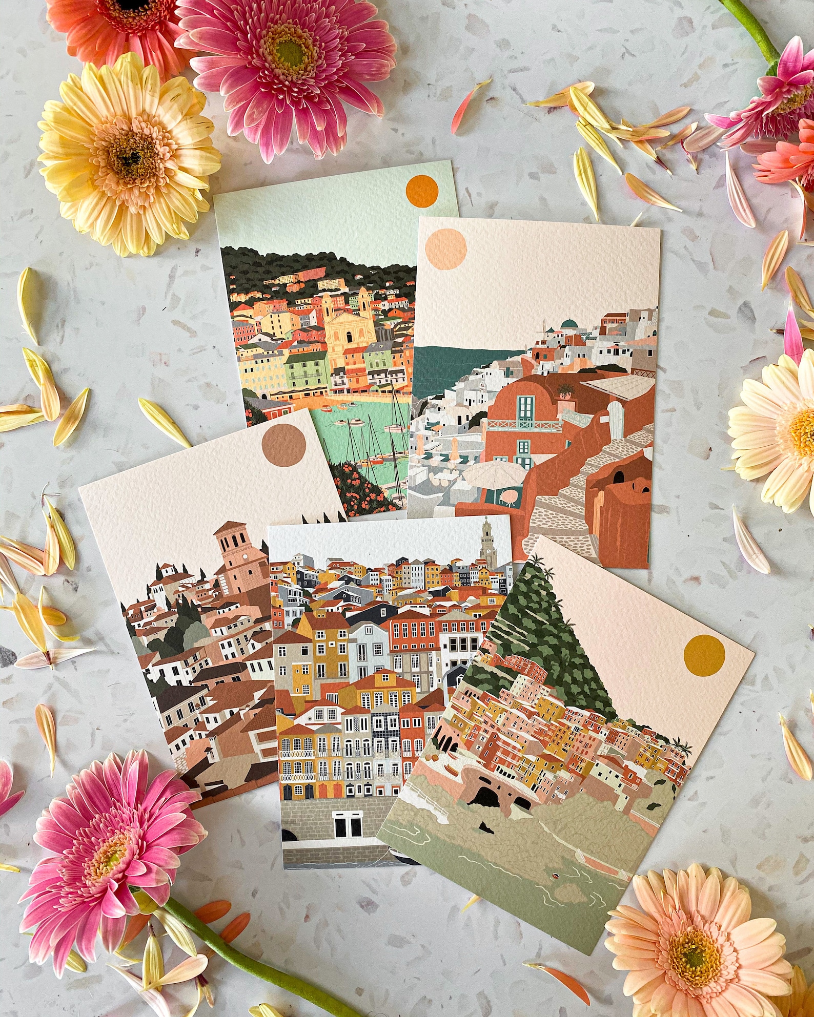 Set of 5 Summer Postcards/ Manarola Card / Santorini Card / | Etsy UK