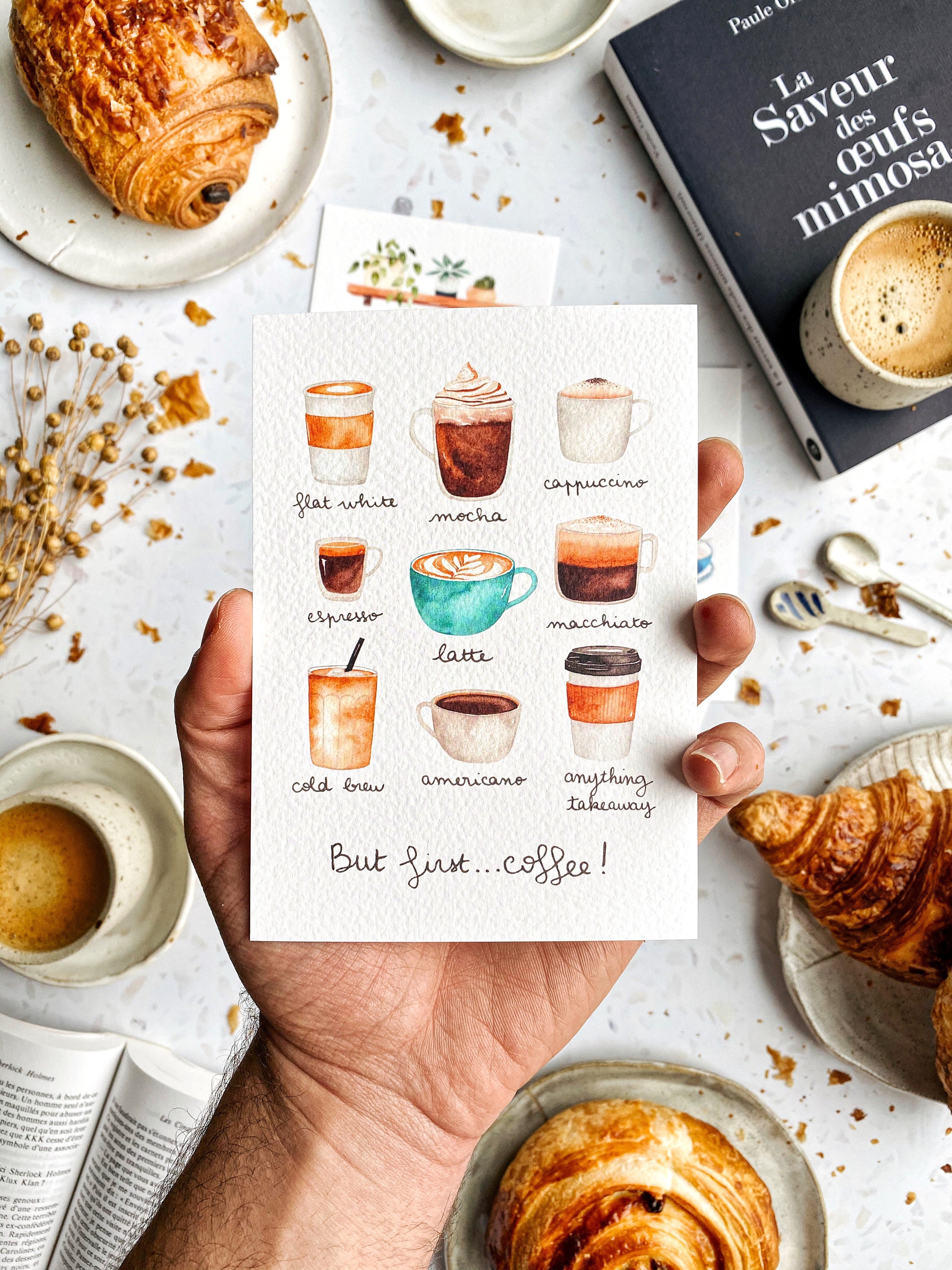 Set of 5 Handmade Coffee Plant Brunch Bookish Postcards / - Etsy UK