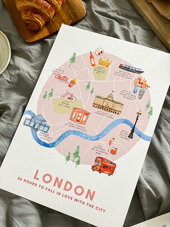 Handmade Romantic London Map / London print / Cute London | Etsy