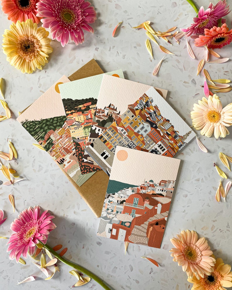 Set of 5 Summer Postcards/ Manarola Card / Santorini Card / | Etsy UK