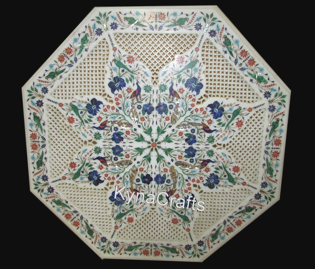 Octagon Shape White Marble Dining Table Top Filigree Work - Etsy