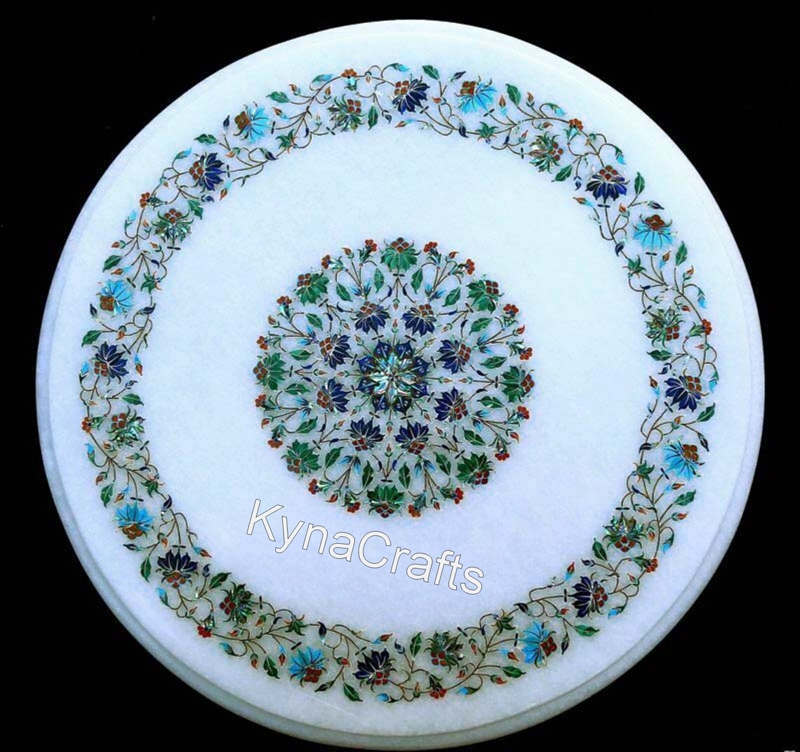 Gemstones Inlaid Corner Table Top for Hotel Decor White Marble - Etsy
