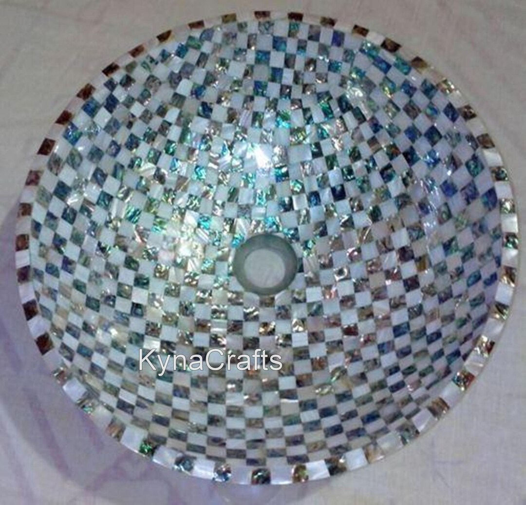 Abalone Shell and MOP Overlay Work Wash Basin Round Shape - Etsy